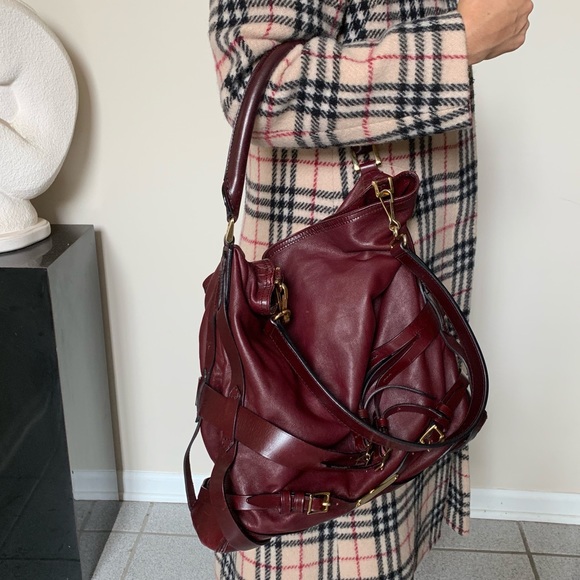 Burberry | Bags | Burberry Plum Leather Handbag Purse | Poshmark